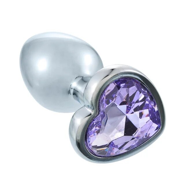 Анальная пробка сердце Light Purple, L, нержавеющая сталь