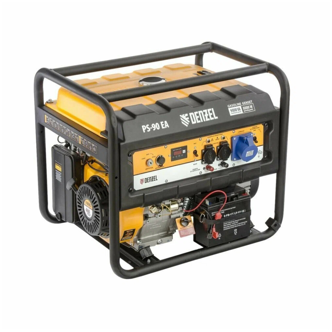 Бензиновый генератор DENZEL PS 90 EA 9469343, 9 кВт, 19 л. с, 3000 об/мин, IP23, желтый