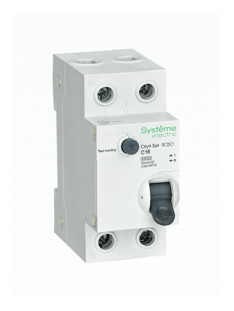 Выключатель дифференц. авт. (АВДТ) Systeme Electric City9 Set 1P+N С 16А 4.5kA 30мА Тип-AС 230В