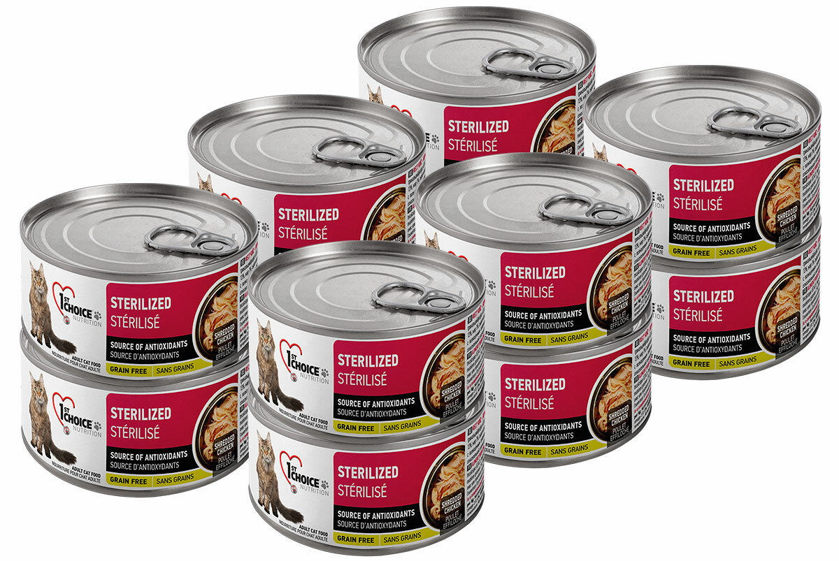 Корм влажный 1st Choice Cat Adult Sterilized беззерновой для взрослых кастрированных котов и стерилизованных кошек, курица и сардина, 85 г х 12 шт