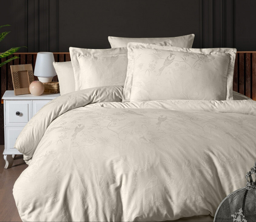 Постельное белье First Choice SATIN JACQUARD STESHA BEIGE, сатин-жаккард, 100% хлопок, евро, 200х220 см, 4 наволочки