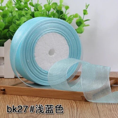 Розовая органза лента мerylover 45 метров light blue, 12mm Organza