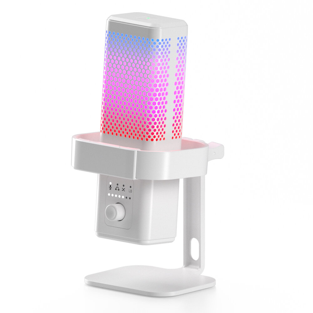 USB Gaming Microphone Noise Reduction Computer Mic Kit с Stand RGB Lighting Cardioid Mode Pick-up Quick Mute /Gain Knob /LB Function для Gaming/Meeting/Live Streaming/Audio Recording/Video Plug & Play, Model M6, Color Black White Optional, Product weight