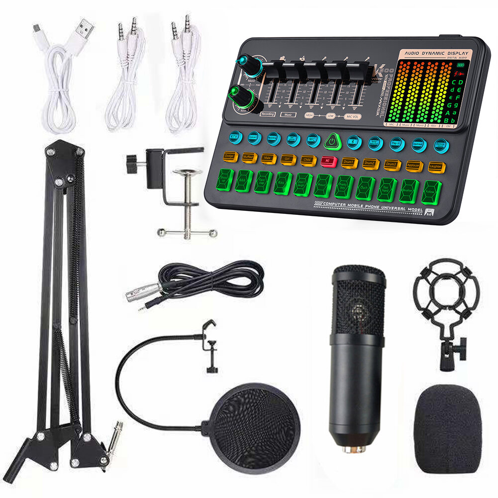 Комплект звуковой карты SK500 и микрофона BM800 с подвесным креплением для трансляции и записи, конденсаторный микрофон, интеллектуальное устройство для изменения голоса, аудиомикшер для компьютеров и мобильных телефонов, цвета микрофона: