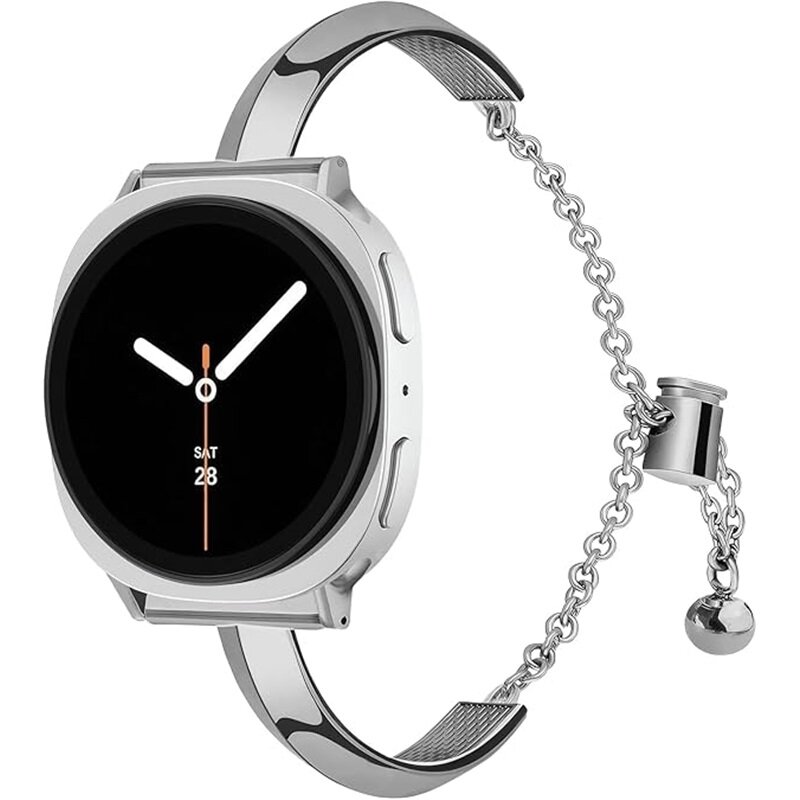 Металлический ремешок для Samsung Galaxy Watch 8 40 мм 44 мм /Galaxy Watch 8 Classic 46 мм с тонкой регулируемой цепочкой и стильным ремешком,70, кожа, Silver,1,