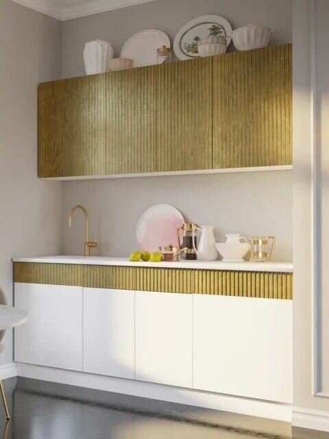 Модульная кухня Оливия МДФ 2м белый глянец/голден пэлас со столешницей миф