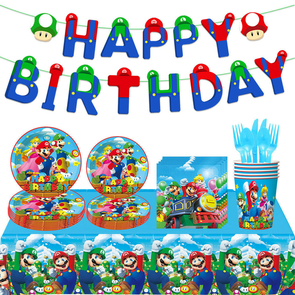 Декорации для праздника festive super mario birthday party tableware, бумажные тарелки, скатерть, набор для празднования дня рождения, 82 шт