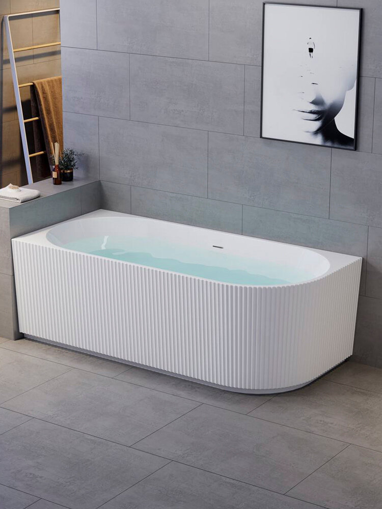 Акриловая ванна Royal Bath NERO 150х75х58, глубокая, пристенная, левая, комплект: ванна + каркас + панель + слив-перелив click-clack