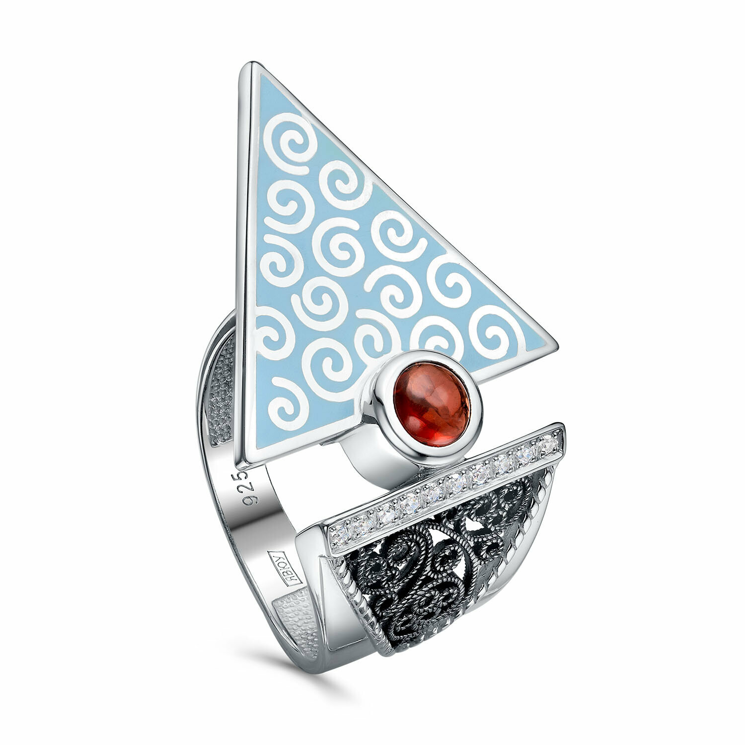Кольцо, серебро, 925 проба, гранат, фианит
