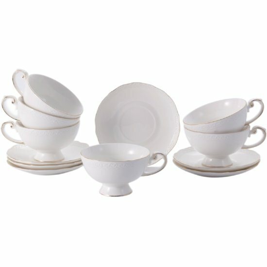 Чайный набор Jewel Кружево 12 предметов, на 6 персон, фарфор (ПС0011-14)