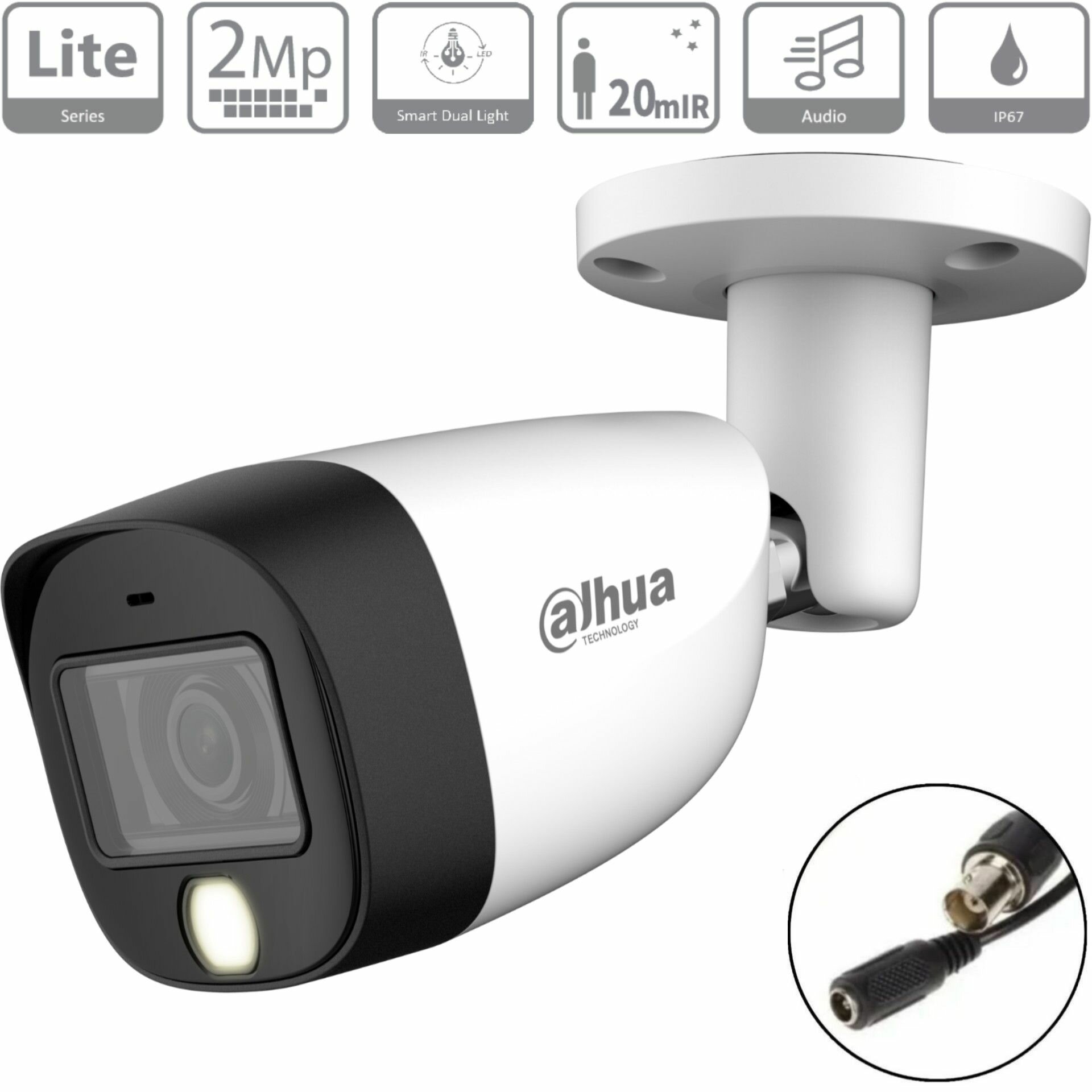 Dahua DH-HAC-HFW1200CMP-IL-A-0280B-S6 2Мп 2,8 мм камера видеонаблюдения HDCVI уличная, аналоговая цилиндрическая HDCVI видеокамера для улицы с ИК-подсветкой, 1920x1080 Full HD, CMOS 1/2.7"