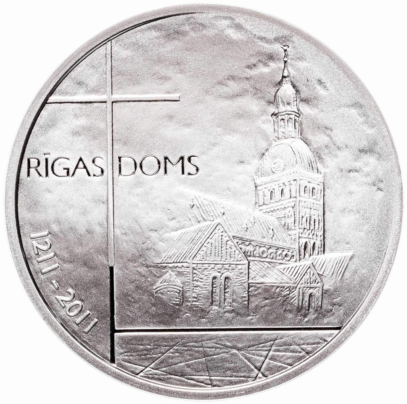 Латвия 1 лат 2011 "Собор в Риге" в футляре с сертификатом, Серебро, в сохранности UNC