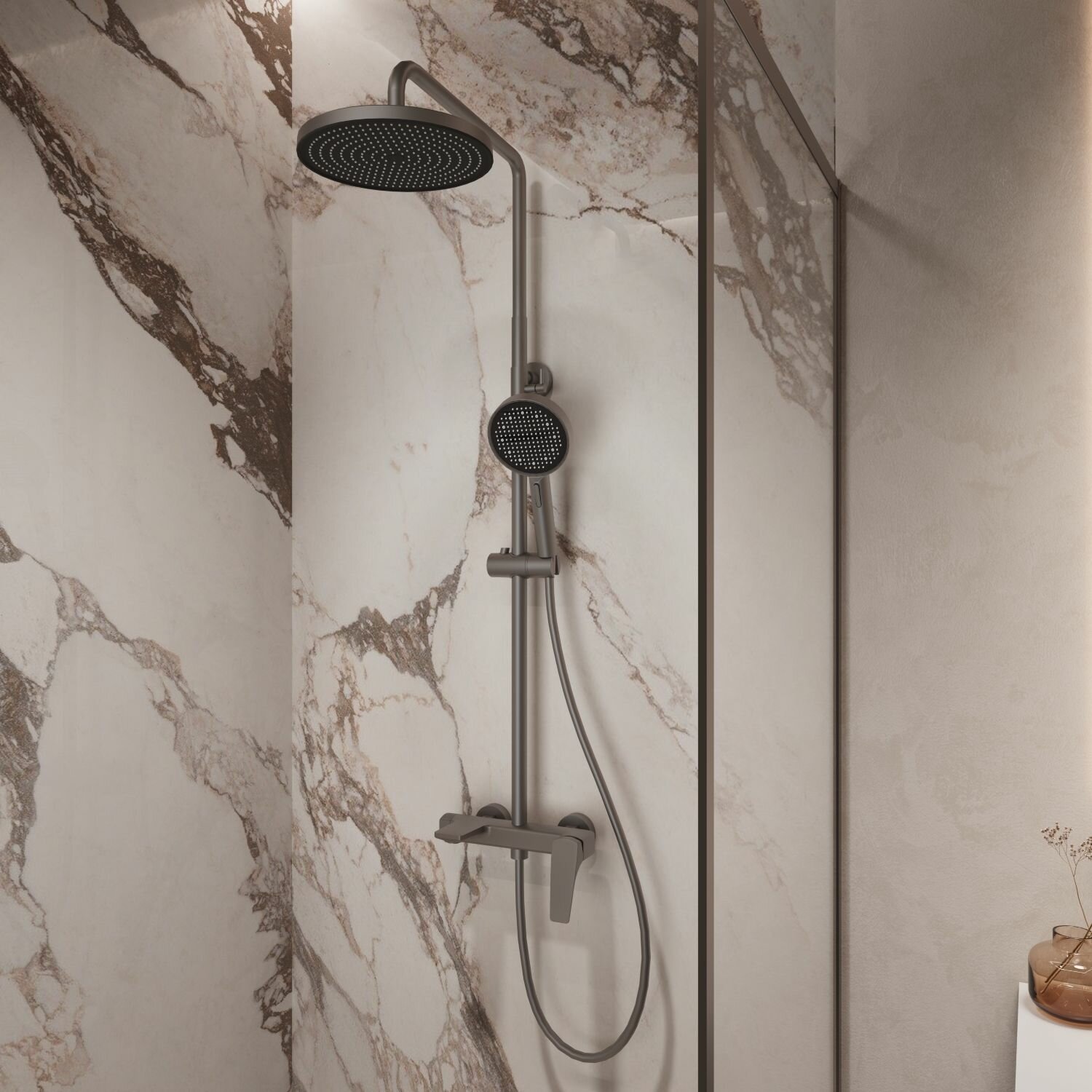 Душевая стойка Vincea Пуро (Puro) VSFS-5P1GM с изливом, вороненая сталь