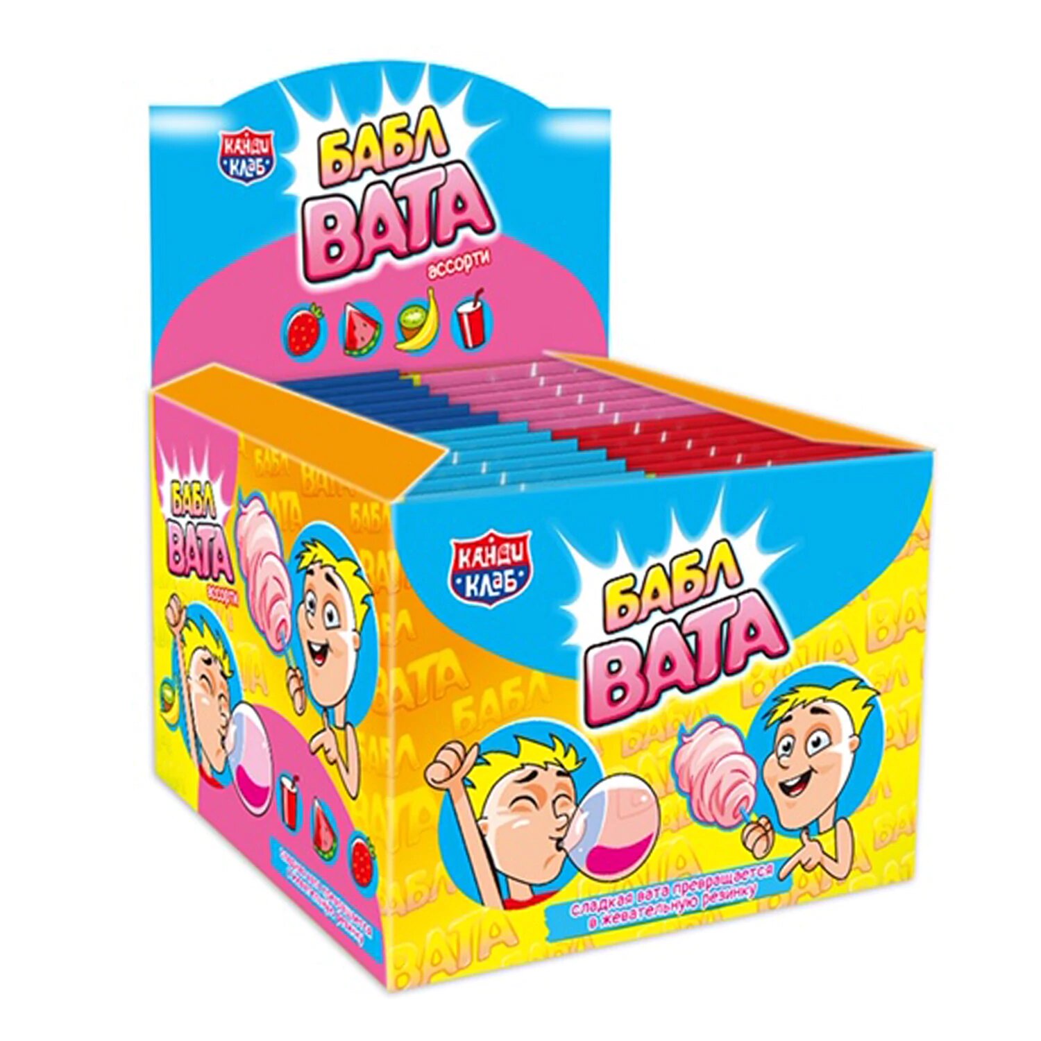 Жевательная резинка сладкая вата "бабл вата" ассорти, 5 г, канди клаб, 24шт.