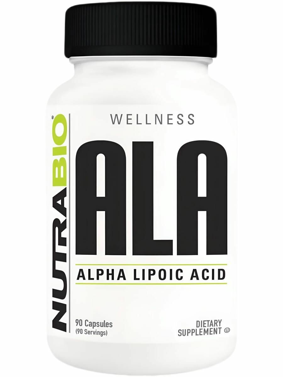Альфа-липоевая кислота NutraBio, 300мг, 90капсул, антиоксидант