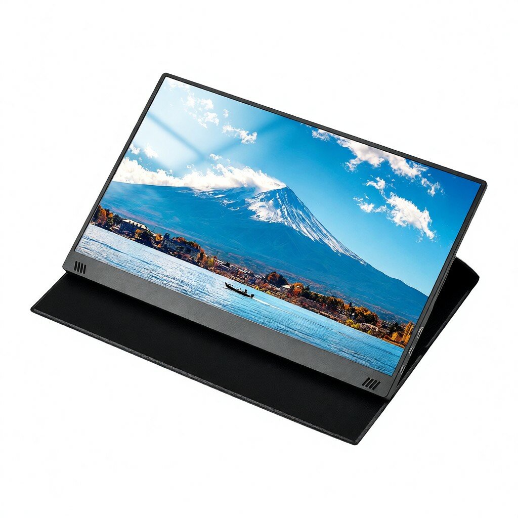 15.6 Inch 1920*1080 IPS Portable Monitor 16:9 300cd/㎡ 45% sRGB 800:1 60~75hz 16.7 million colors 178H/178V <8ms USB/Type-C Dual 1W/8R Speakers Smart Cover External for laptop PC Camera Phone Display Gaming