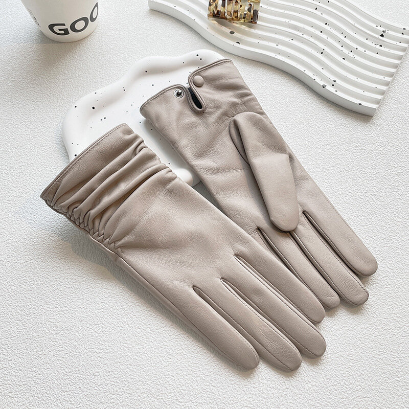 Bouoni осенние зимние перчатки из натуральной кожи для женщин, сенсорные, для велоспорта, с флисовой подкладкой, утолщенные, теплые, из овчины, для вождения