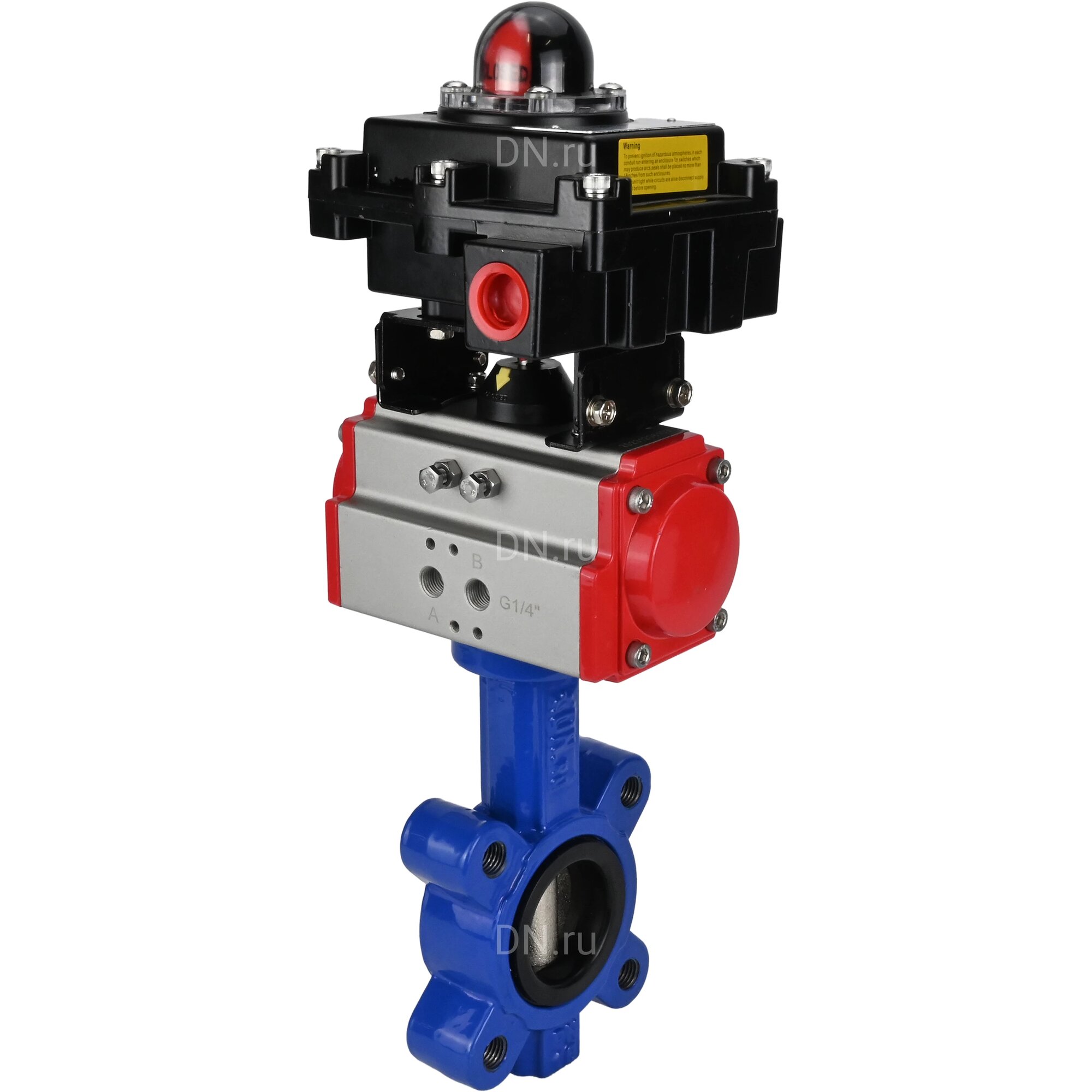 Затвор дисковый поворотный DN. ru QT450-QT450-EPDM-2W-Fb-H Ду125 Ру16 корпус - чугун QT450, диск - чугун QT450, уплотнение - EPDM, межфланцевый, с пневмоприводом DA-105 и БКВ LSB-410-02ExM12-250