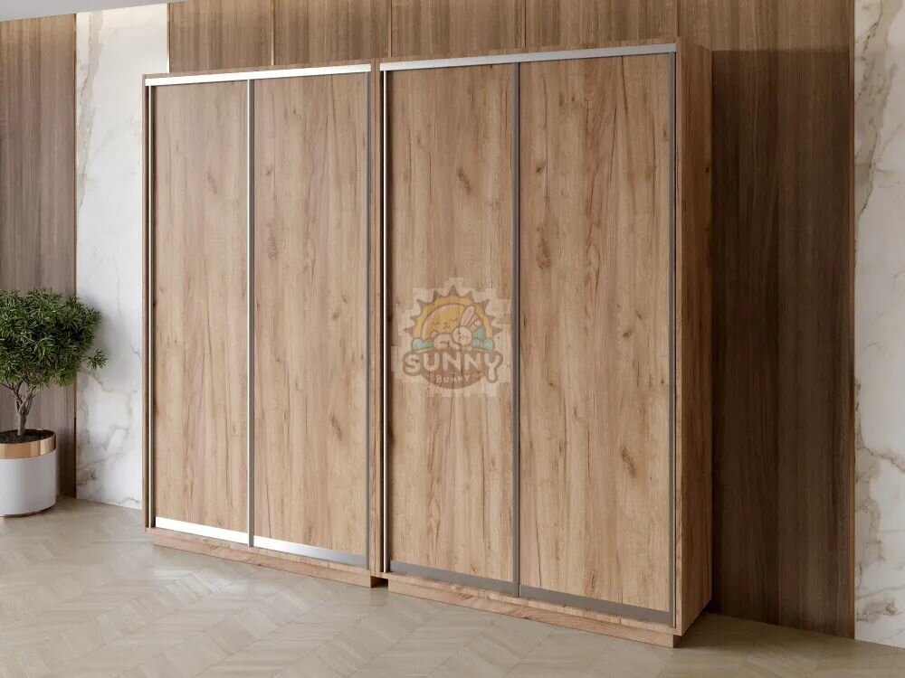 Шкаф купе Вилли 4-х дверный ЛДСП (2+2), профиль серебро 360 см х 220 см х 60 см (Крафт табачный)