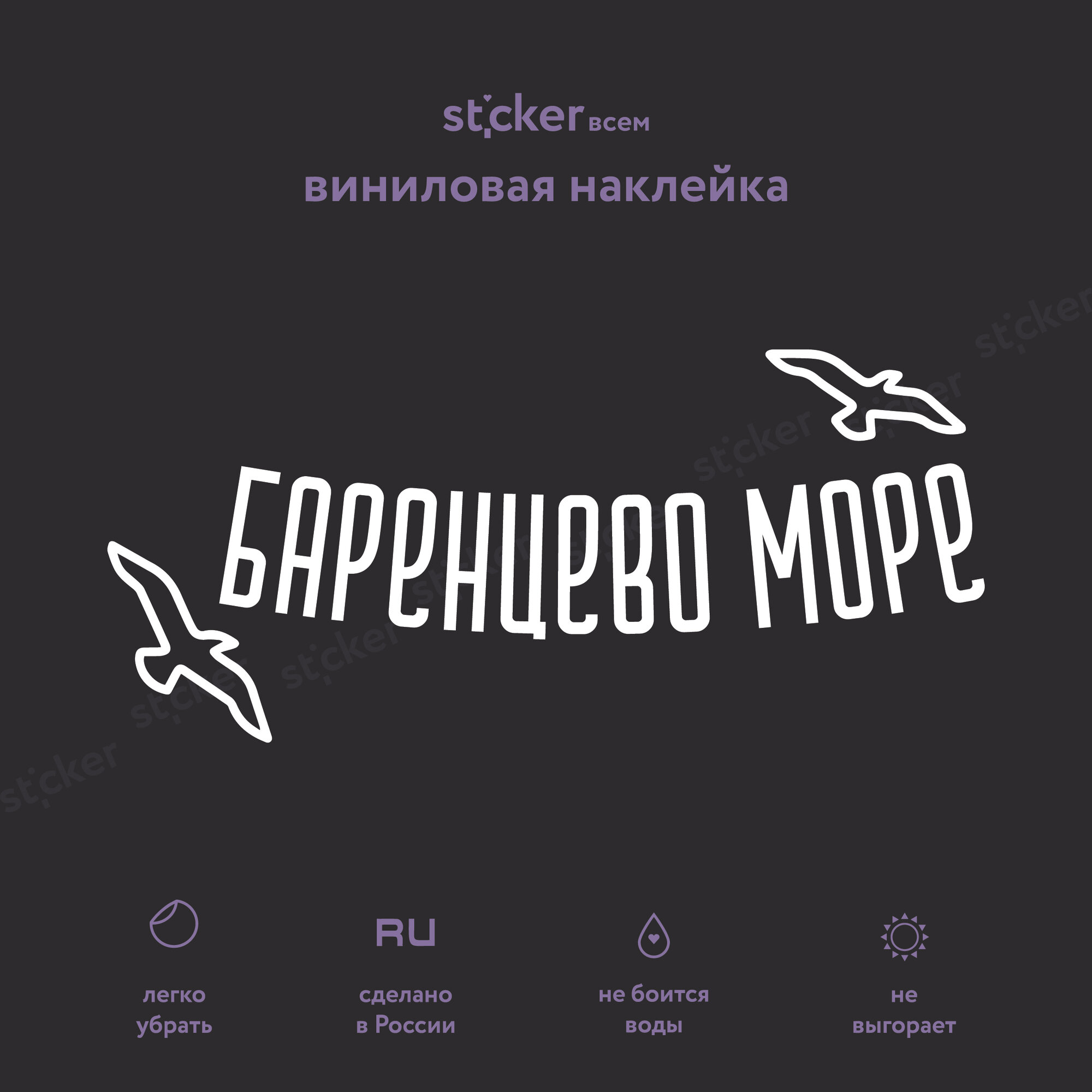 Наклейка "Баренцево море / Север России" 22х10 см / белая пленка