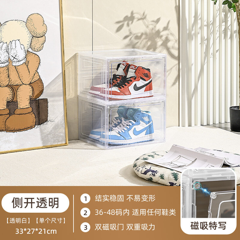 Прозрачная складная обувная коробка для хранения обуви дома, магнитная, штабелируемая, пылезащитная обувная шкаф, пластиковая, интернет-знаменитость, обувная стена