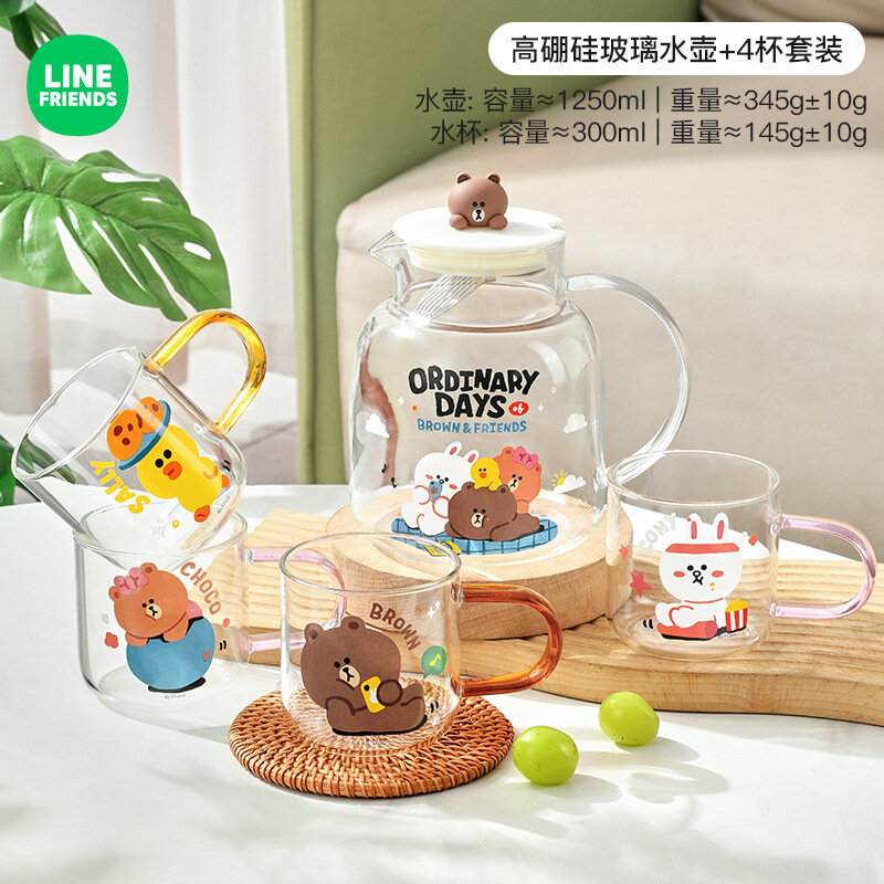 Кофейник из стекла с мультяшным медведем, домашний холодный водяной котел, большой объем, высококачественный стеклянный чайник, набор чашек