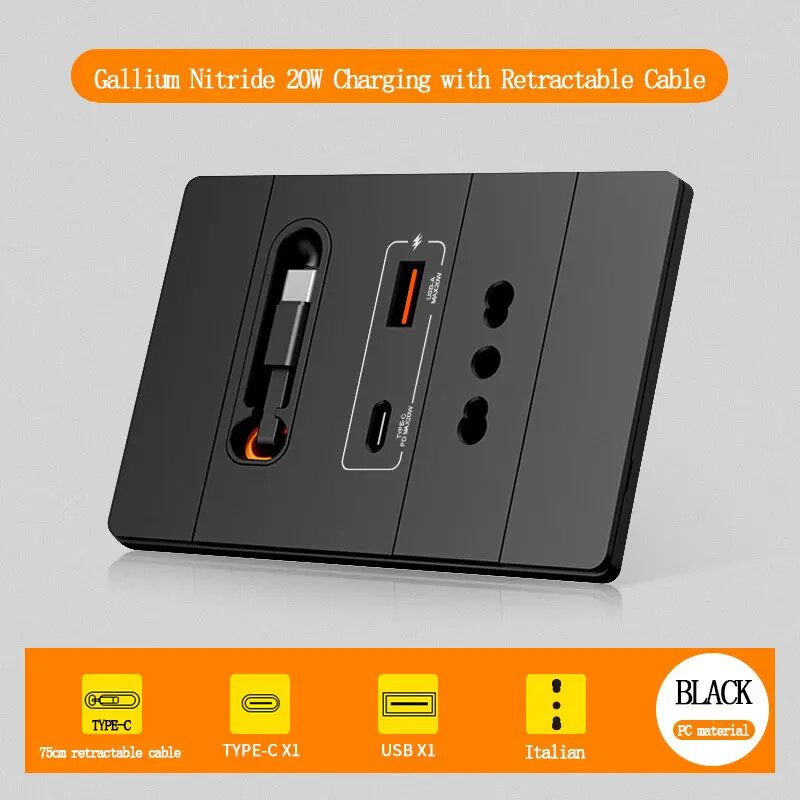 Настенная розетка 118 типов с USB Type-C 20Вт It 1LINE C