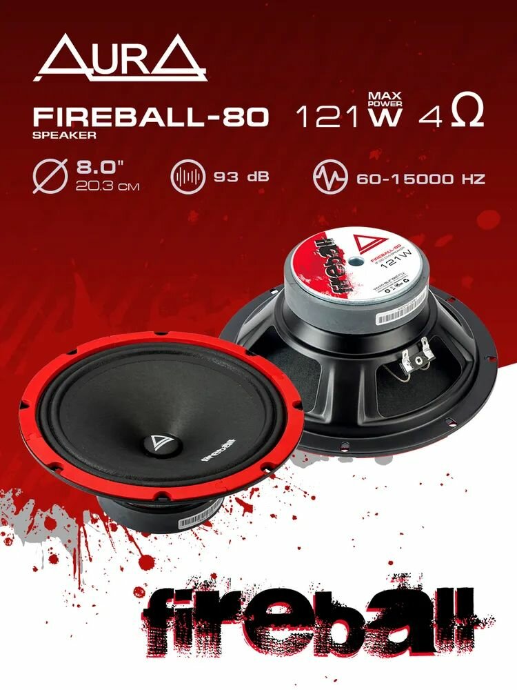 Колонки в машину AurA FIREBALL-80 / эстрадные динамики 20 cм (8 дюймов) / 2шт.