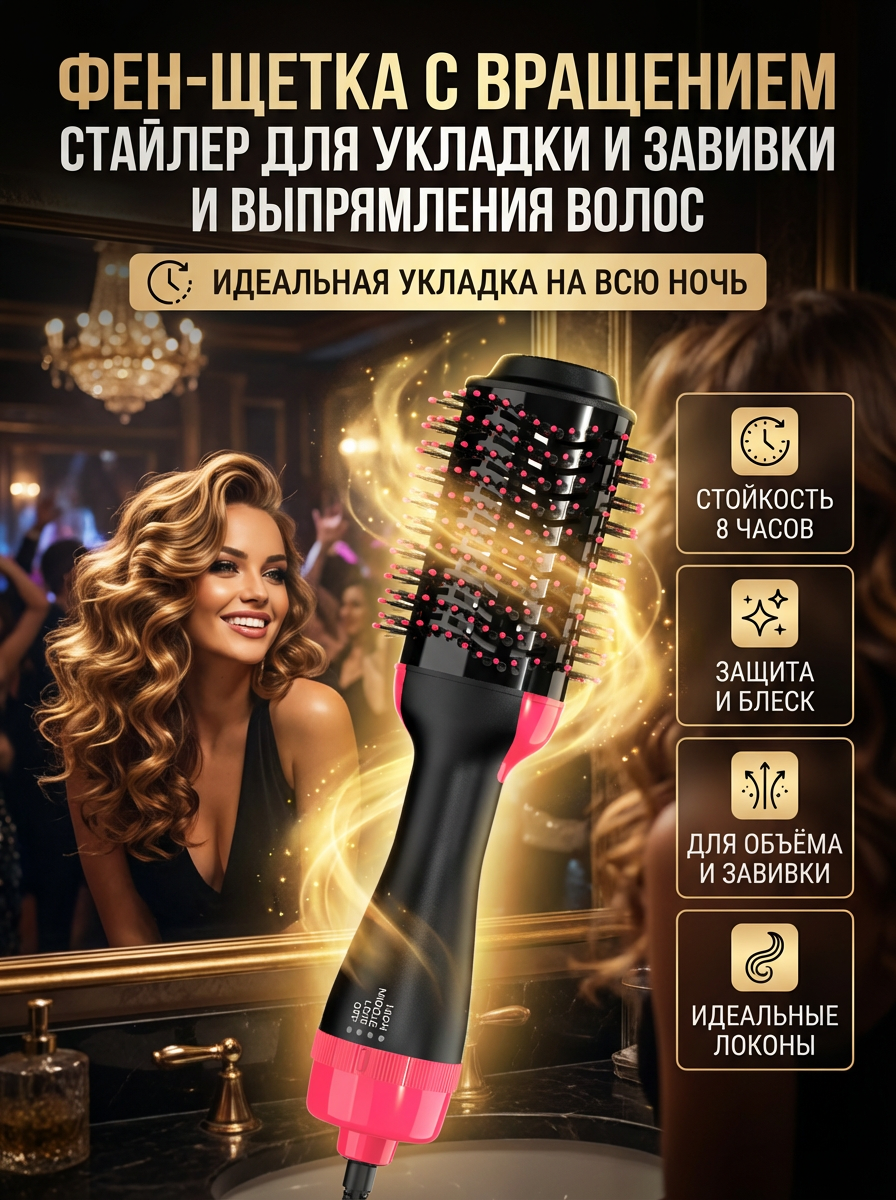 Фен-щетка для волос 3 в 1, Термощетка, Выпрямитель для волос, Стайлер, Расческа