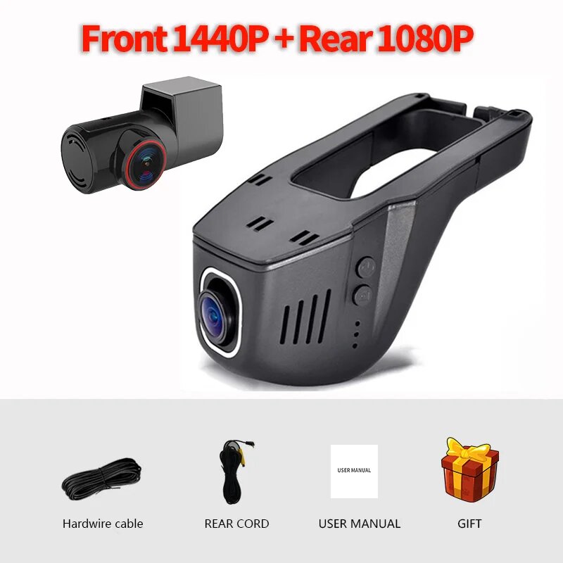 Скрытый Автомобильный видеорегистратор Sameuo, видеорегистратор с Wi-Fi, Front1440PRear1080P, 64G