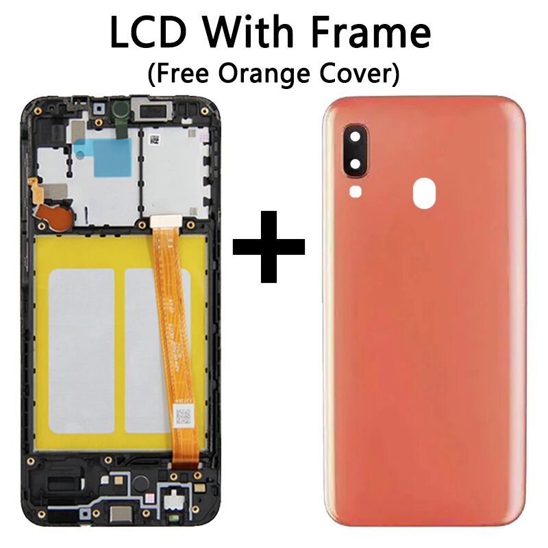 Высокое качество для Samsung A20e ЖК-дисплей с сенсорным экраном и дигитайзером в сборе A202 A202F, замена бесплатной задней крышки A20E Frame-Orange Cover