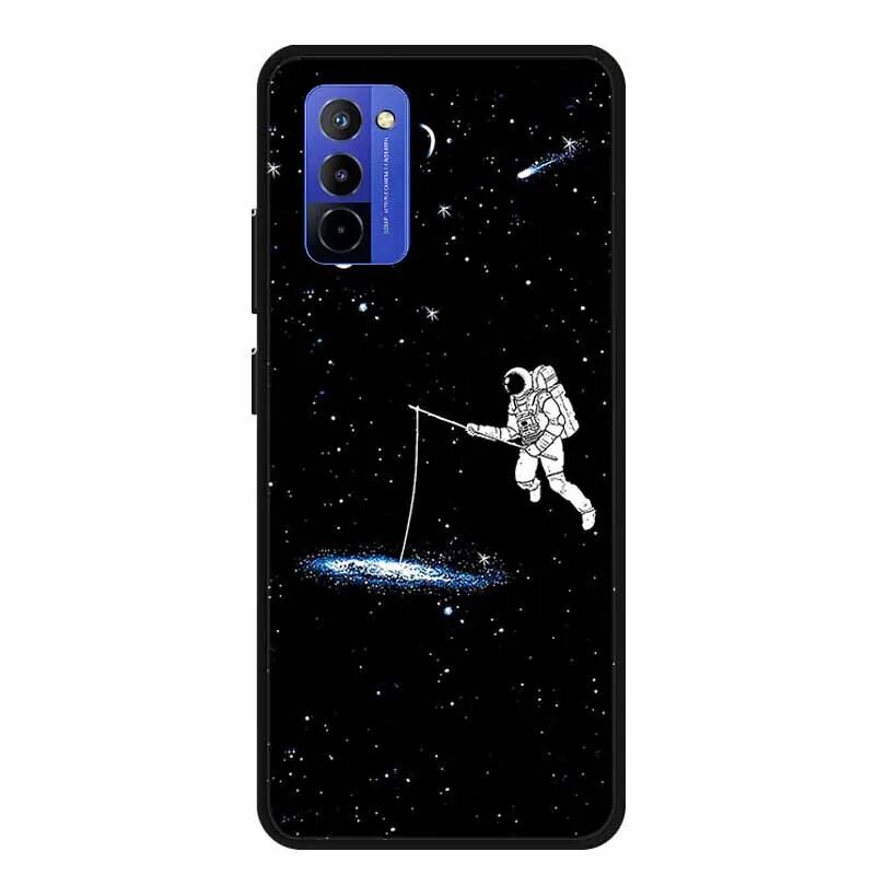 Чехол для Wiko 10: Астронавт рыбачит в космосе, черный, силикон