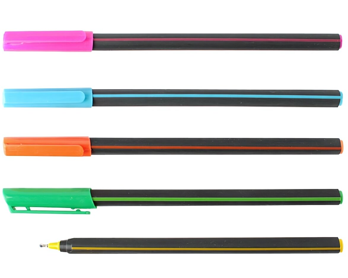 Ручка шариковая синяя Darvish для мягкого письма 0.7мм, черный корпус, разноцветный принт