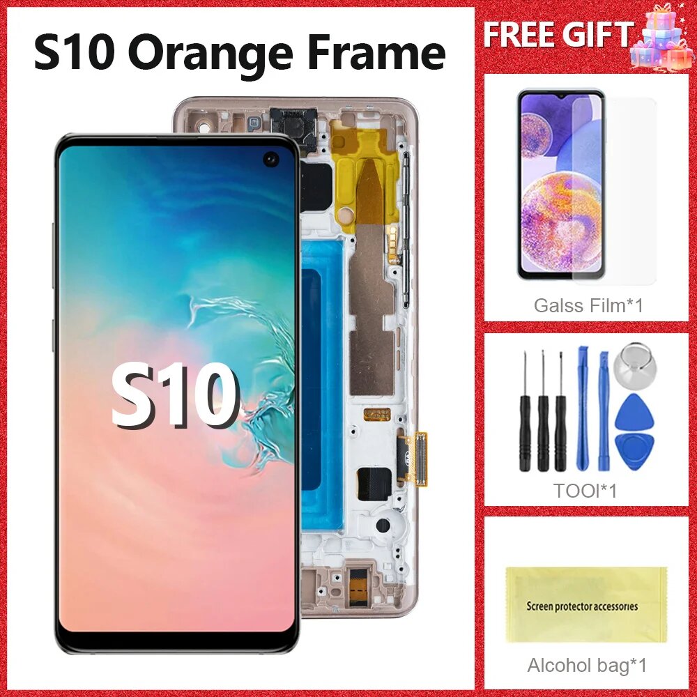 6,1 'для Samsung Galaxy S10 SM-G973F/DS G973U G973 ЖК-дисплей S10 ЖК-дисплей с цифровым преобразователем сенсорного экрана в сборе TFT Orange Frame