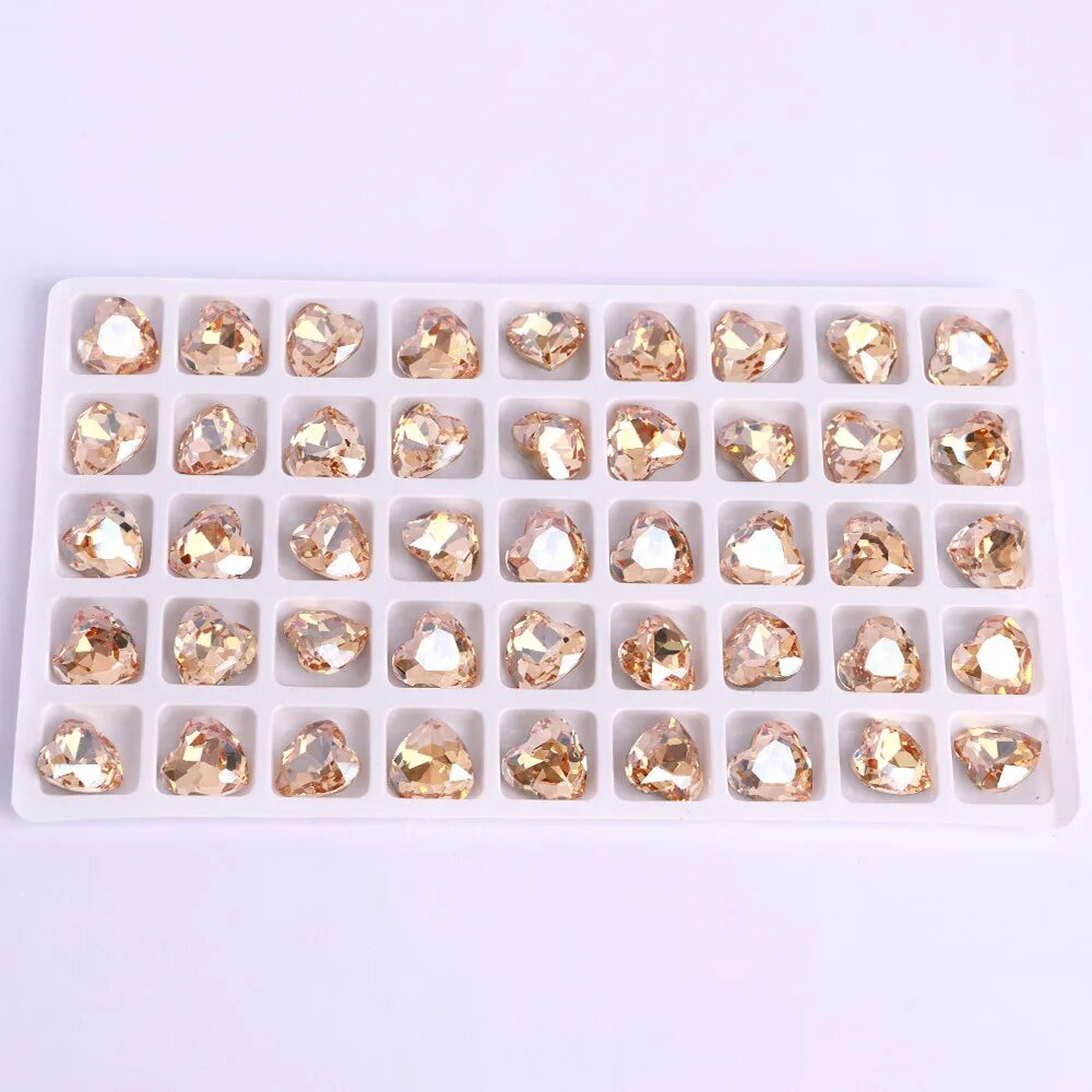Стразы сердце K9 Golden Shadow, 12mm - 40шт