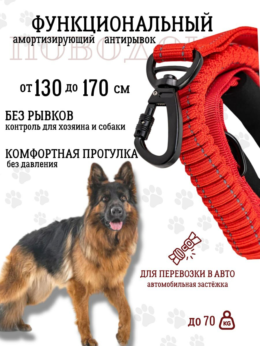 Поводок для собаки "Антирывковый", регулируемый для крупных и средних пород собак