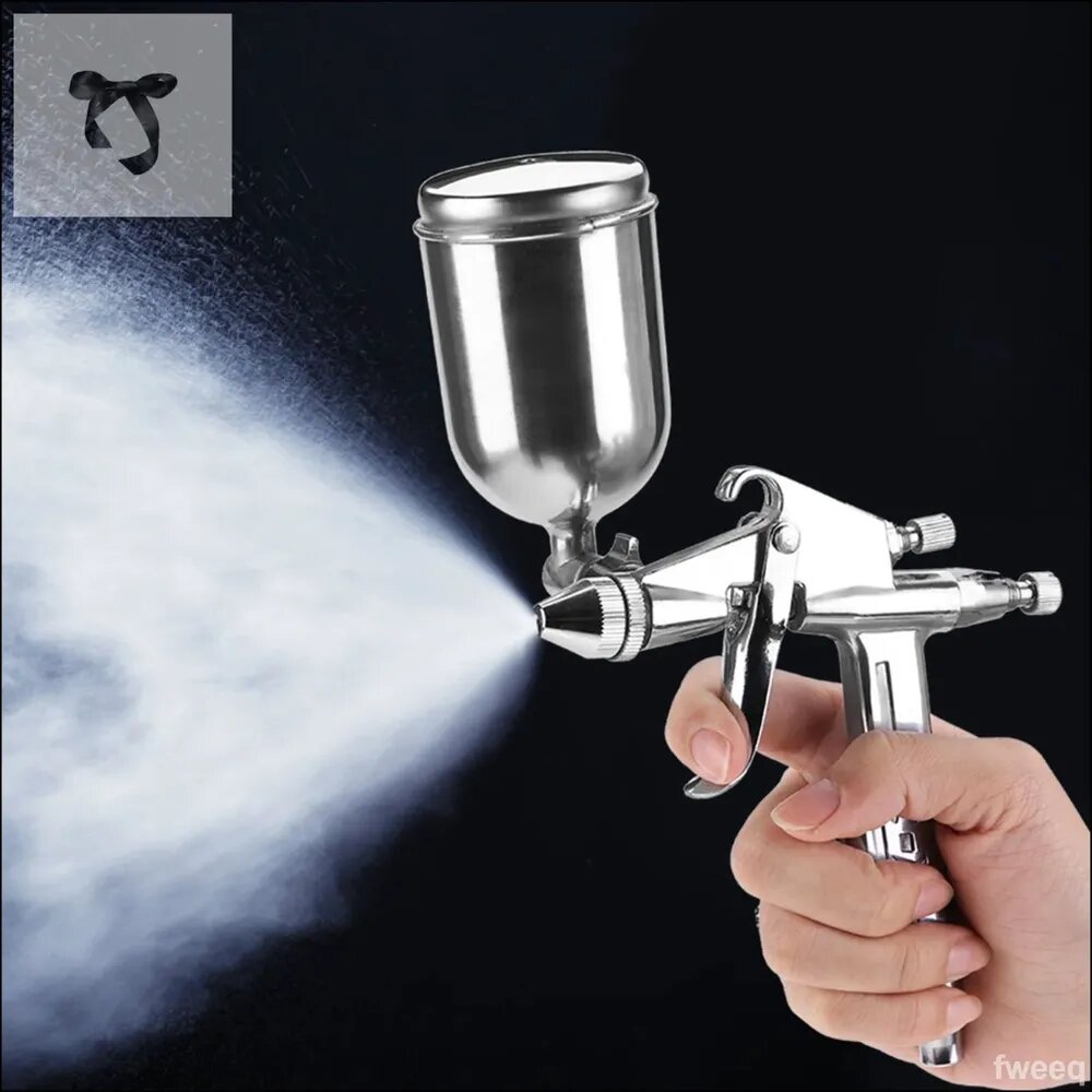 Комплект Краскопульт пневматический (1 шт. + 1 кисть) модель K-3, дюза 0.5мм, для компрессора, капюшон меди, сопло нержавеющей стали, 125мл гравитационная, для покраски авто/дерева/стен