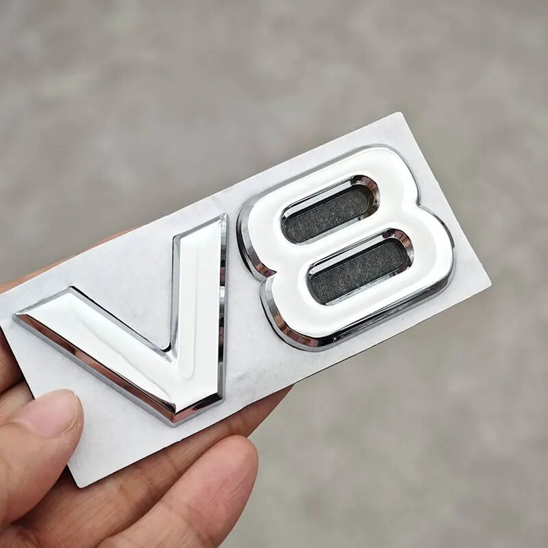3D металлический хромированный черный V8 наклейка на задний багажник автомобиля Серебряный, Chrome