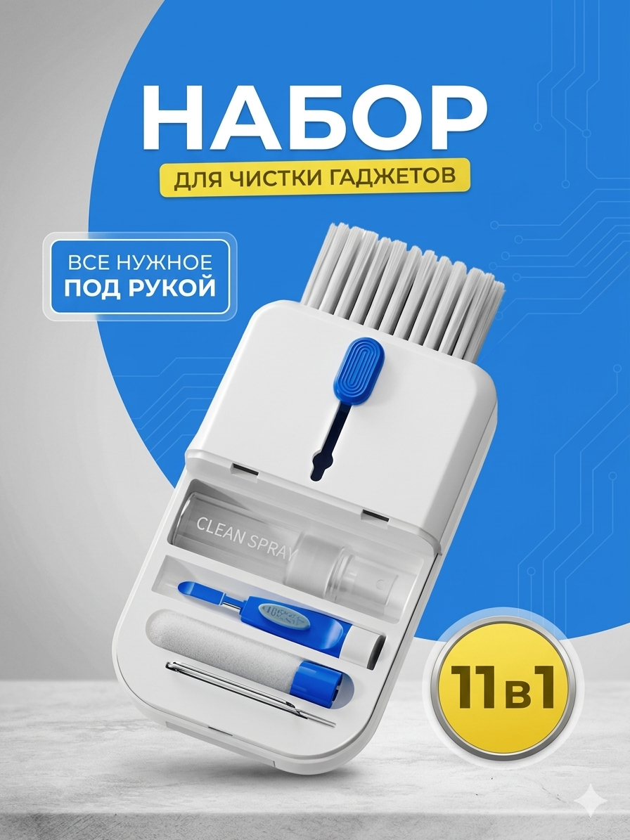Набор для чистки гаджетов 7 в 1, синий
