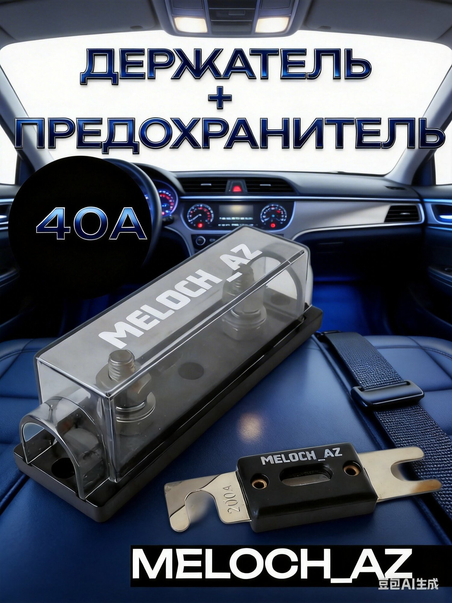 Держатель ANL с предохранителем 40А и колбой — защита силовой линии авто, термостойкий корпус, крепление на болтах