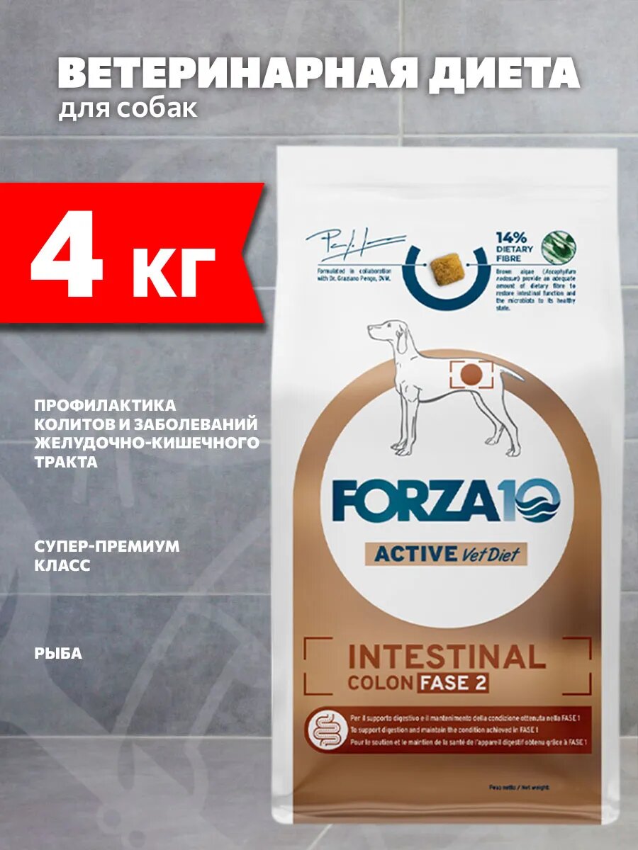 Корм сухой Forza10 Dog Active Vet Diet Intestinal Colon Fase 2 для взрослых собак при заболеваниях ЖКТ, 4 кг
