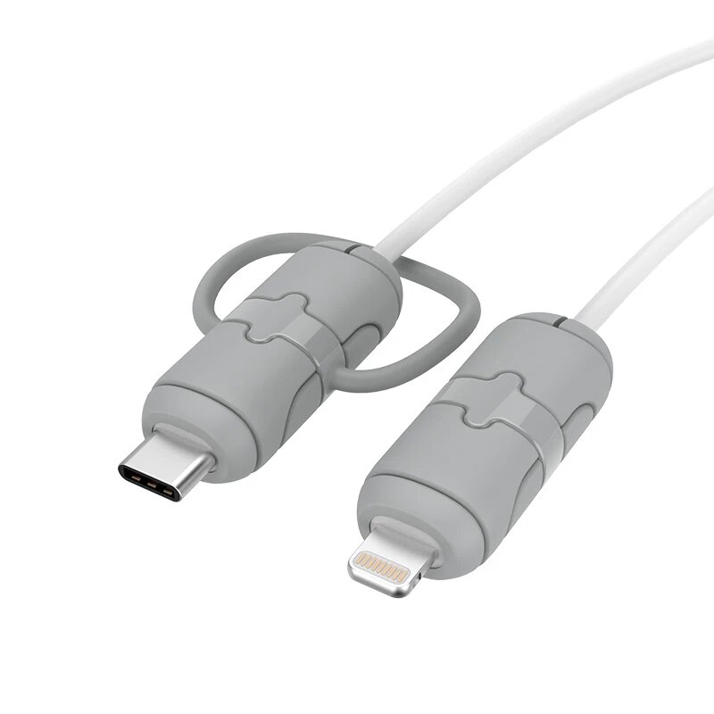 Чехол для кабеля iPhone 18/20W в сером цвете - защищает от изломов, прочный, подходит для зарядных кабелей