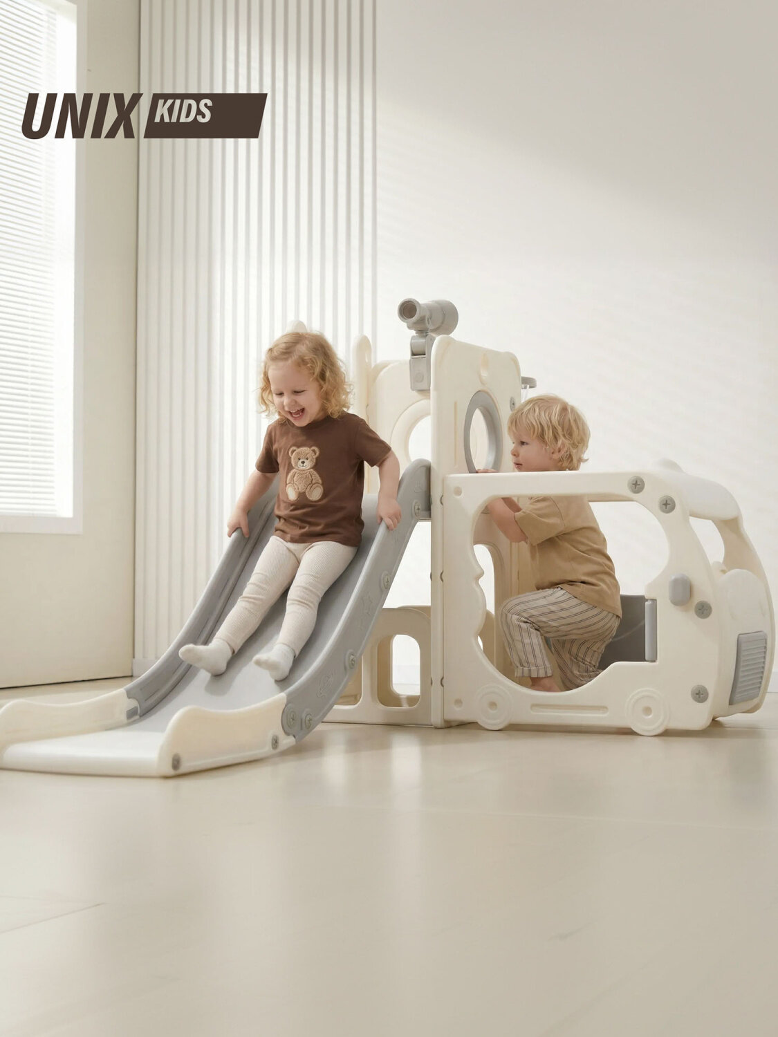 Комплекс игровой с горкой UNIX Kids Super Bus Grey PSLSUPERBUSGRY