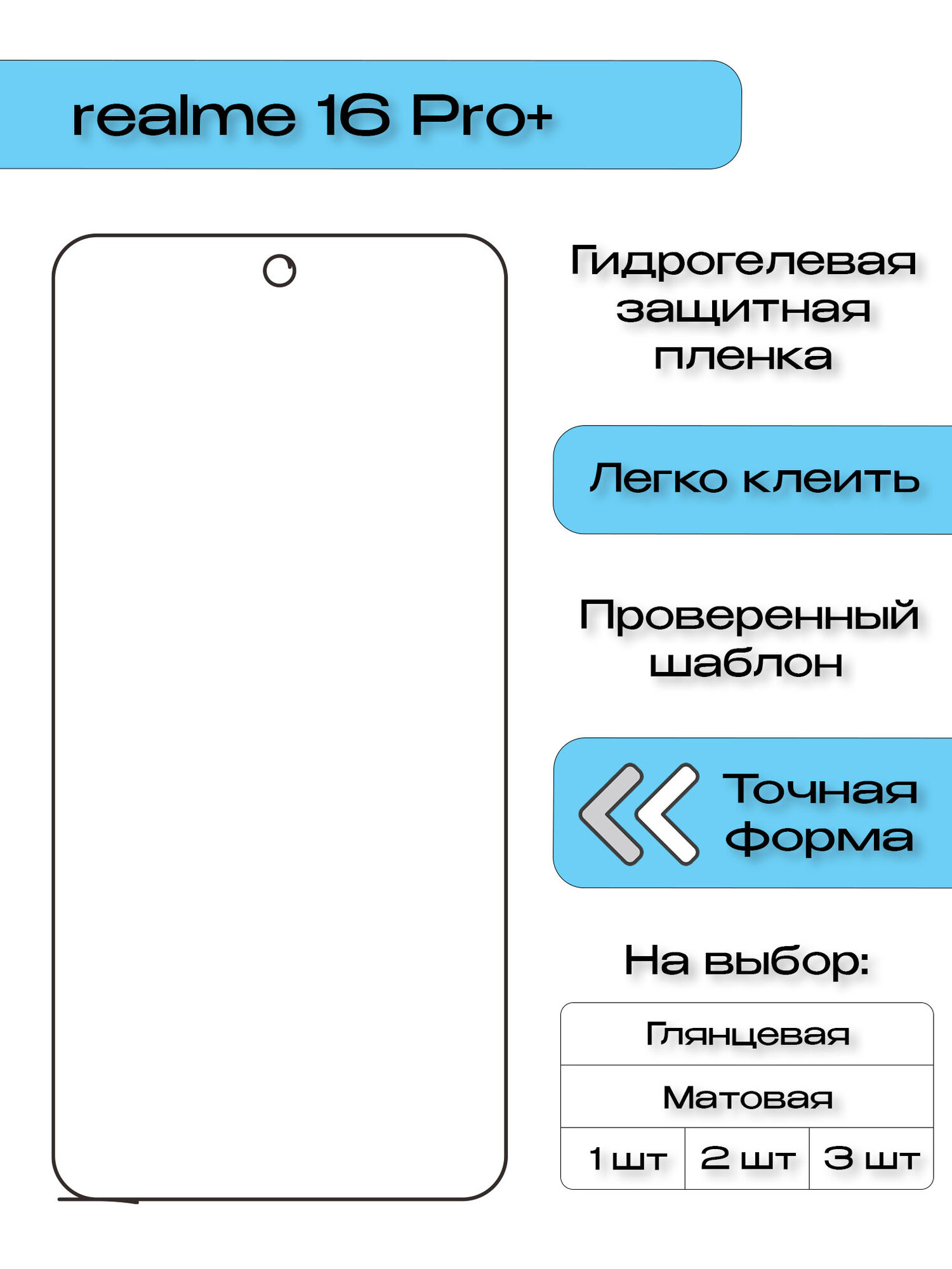 Гидрогелевая защитная пленка для realme 16 Pro+, матовая на экран