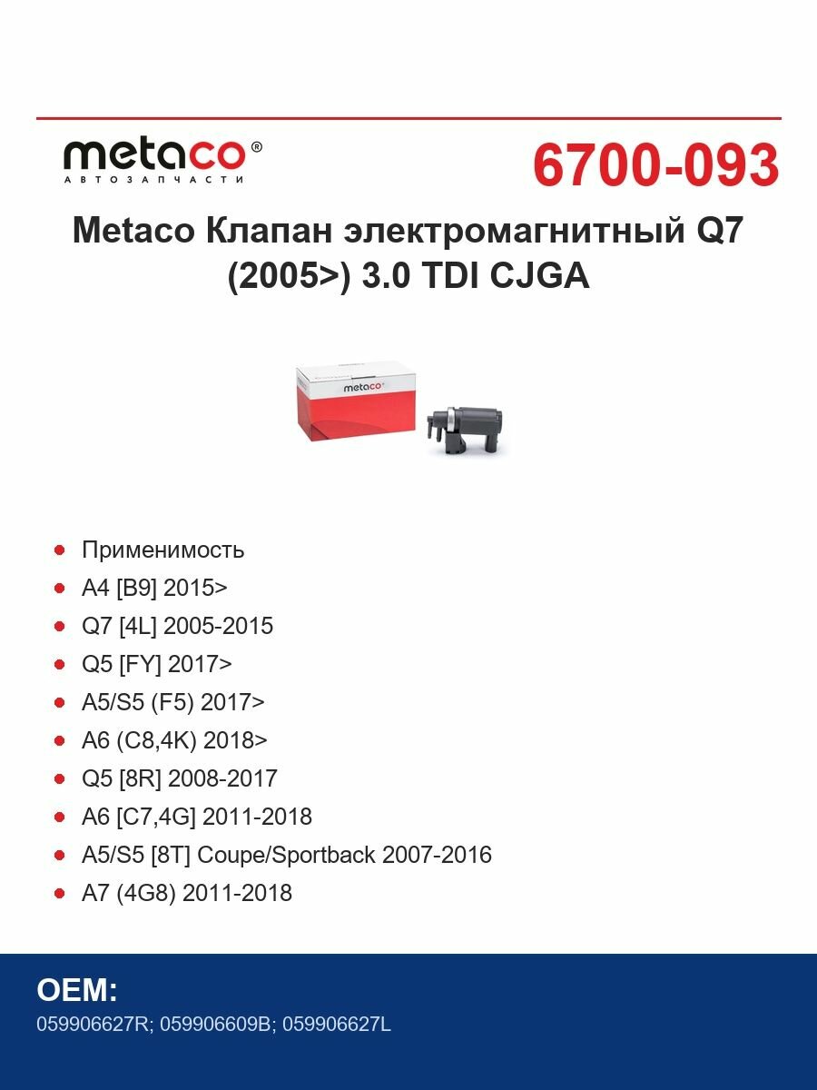 Metaco Клапан электромагнитный Q7 (2005>) 3.0 TDI CJGA