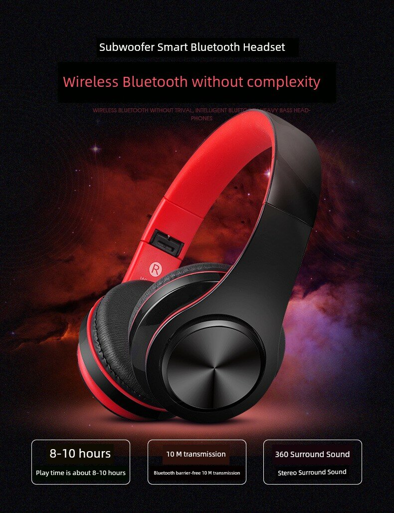 B3 двухрежимный беспроводной наушник Bluetooth для игр с проводным подключением и поддержкой SD-карты - черно-красный