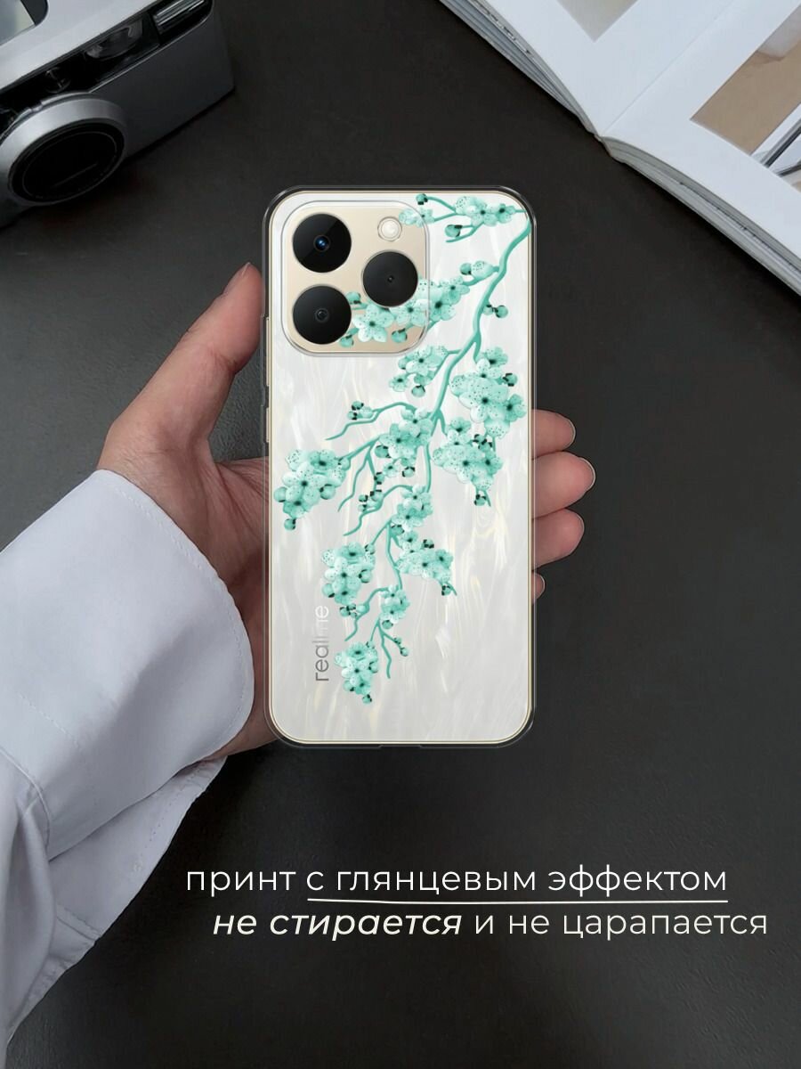 Силиконовый чехол на Realme 15T / Реалми 15Т с принтом Бирюзовая веточка сакуры — фото 1