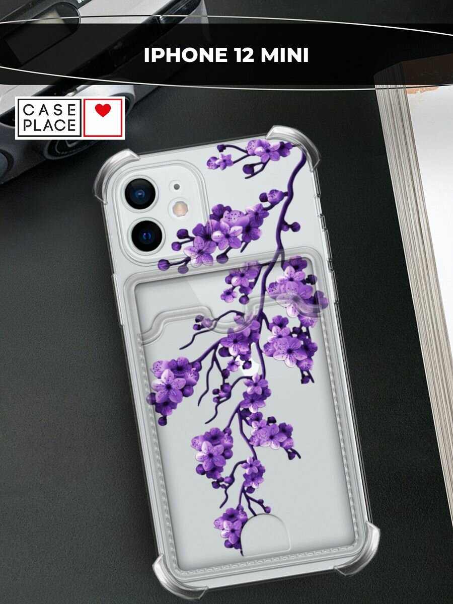Чехол на Apple iPhone 12 mini (Айфон 12 Мини) с картой и принтом Фиолетовая сакура