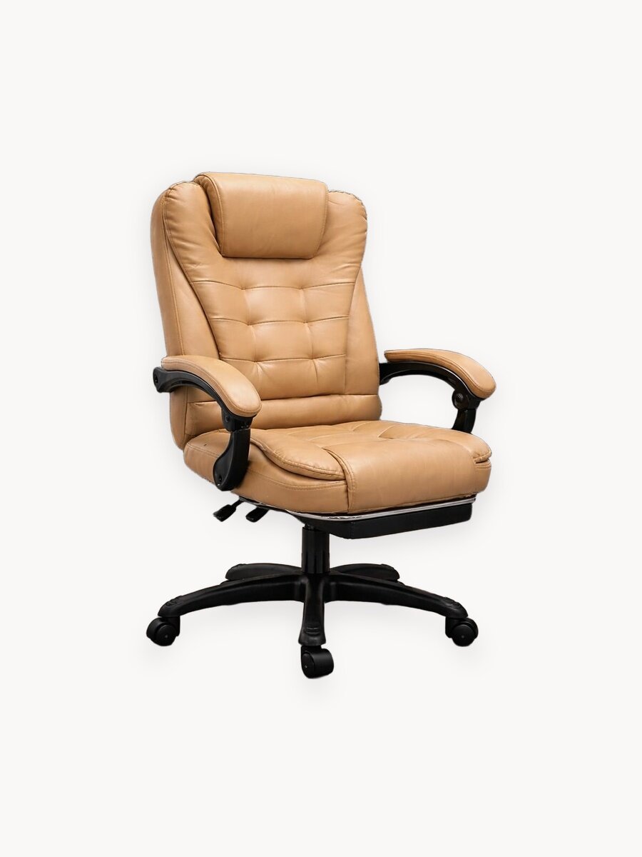 Компьютерное кресло на колесиках из экокожи, мягкое для ПК Office Consul Latte. Взрослый крутящийся офисный стул с ортопедической спинкой