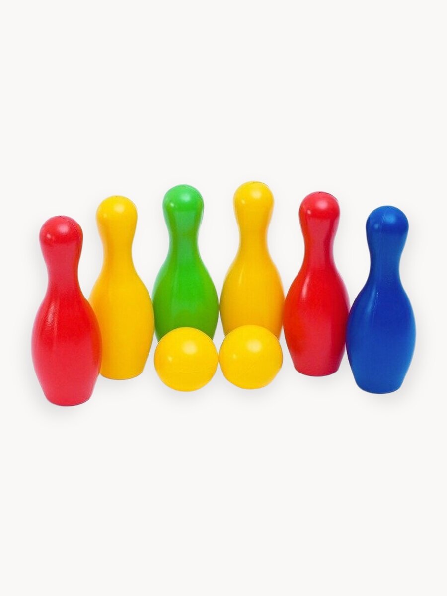 Боулинг детский цветной, набор: 6 кеглей 21 х 7 см, 2 мяча d-6.5 см